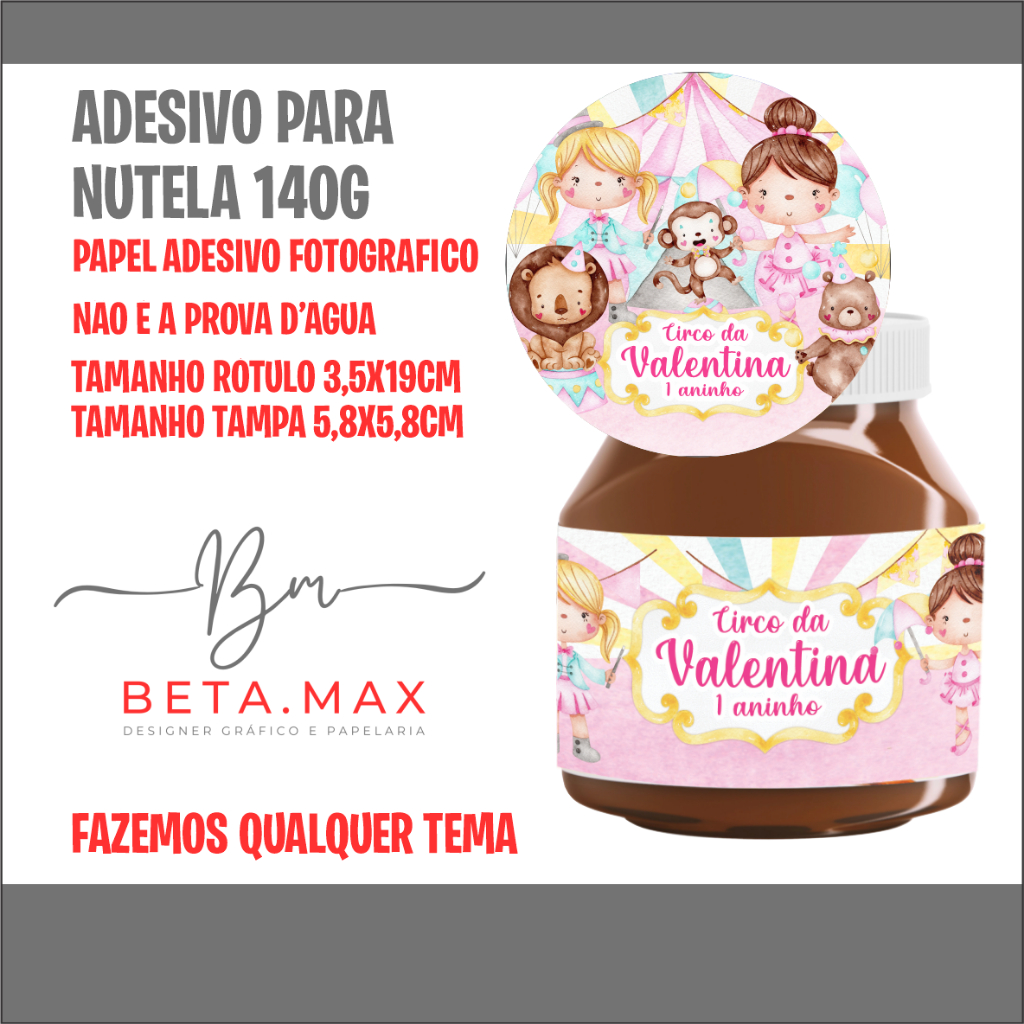 ROTULO E TAMPA PARA NUTELLA 140G - CIRCO ROSA - PAPEL FOTOGRÁFICO ...