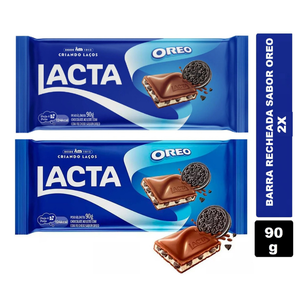 Kit 2 Barras Chocolate Ao Leite Recheio Oreo Lacta 90g | Shopee Brasil