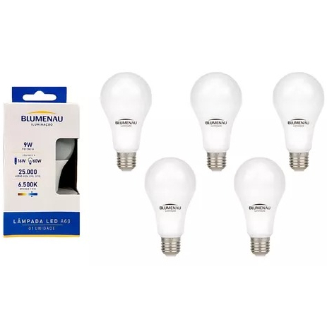 Kit 5 Lâmpada Bulbo Led 9w Branco Frio 6500k Bivolt E27 | Shopee Brasil