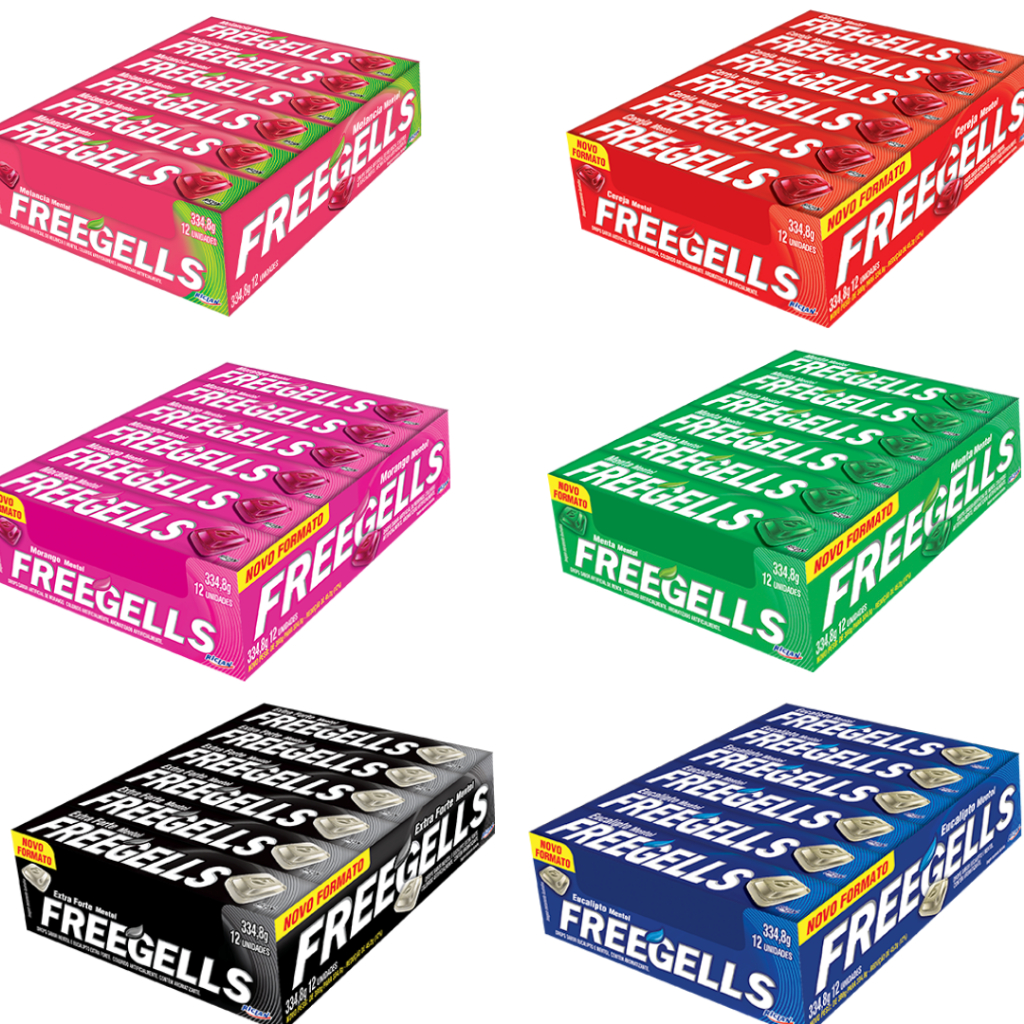 Kit com 6 Caixa de Bala Display com 12 Drops Freegells Sabores definido ...