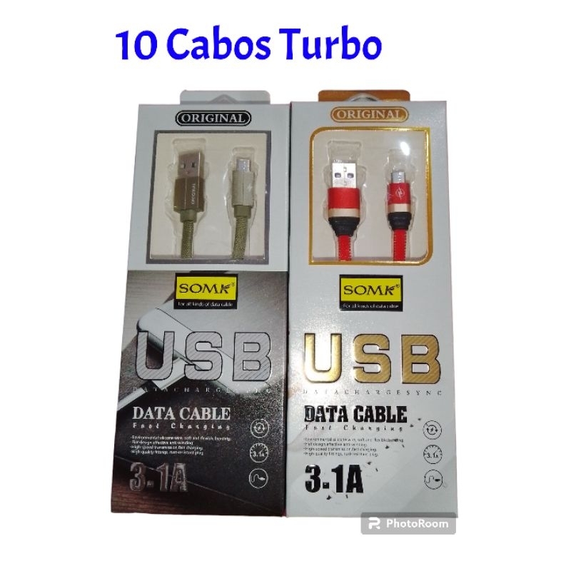 10 Cabos de dados e recarga Turbo Carga Rápido micro usb (v8) 1M em ...