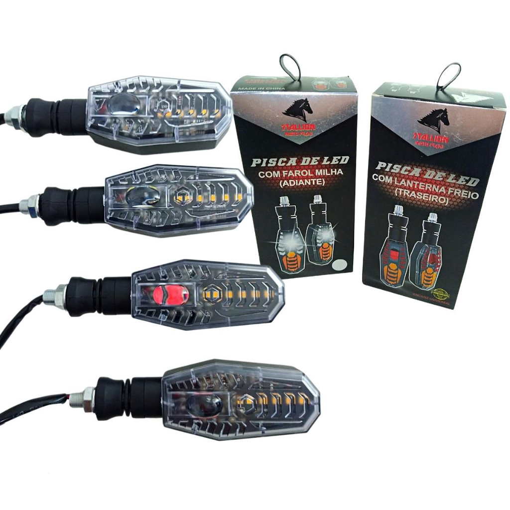 Kit 4 Pisca Led Moto Sequencial Com Farol De Milha e Luz De Freio ...
