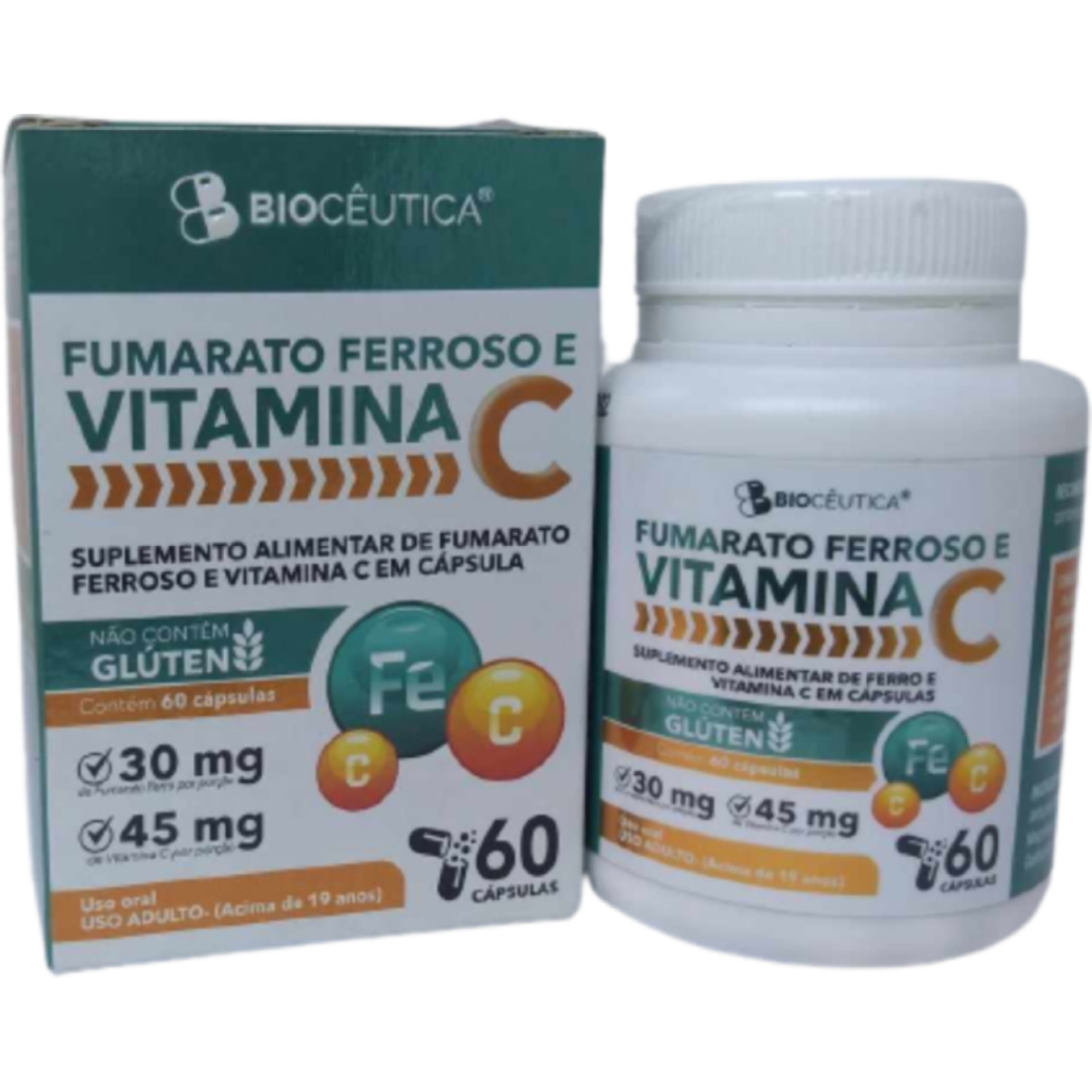 Fumarato Ferroso e Vitamina C -suplemento alimentar 60 capsulas -Bio ...