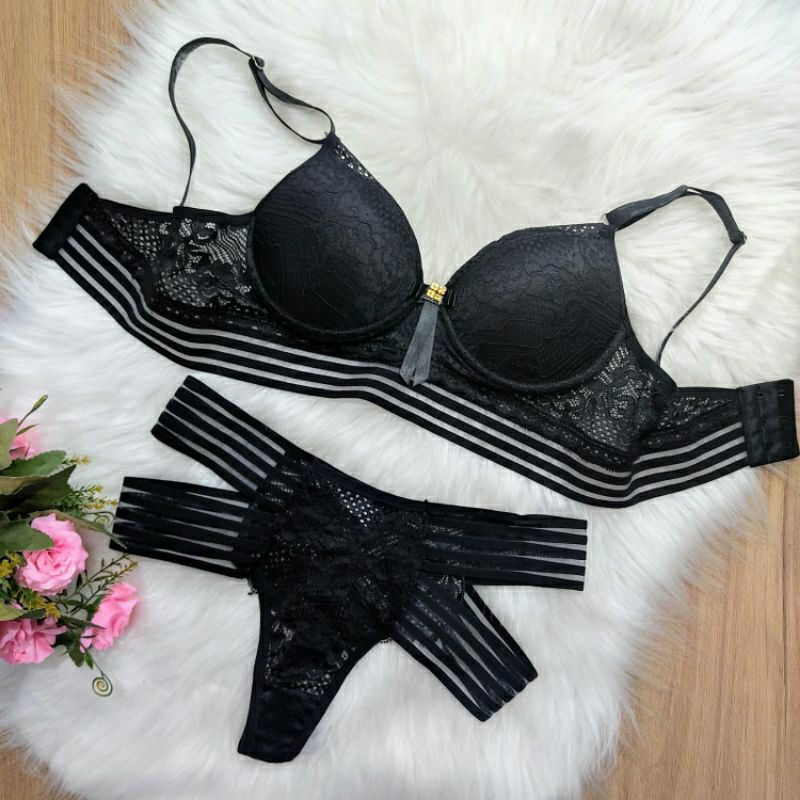 Conjunto Lingerie Com Bojo Sexy Sensual Em Renda - Moda Íntima | Shopee ...