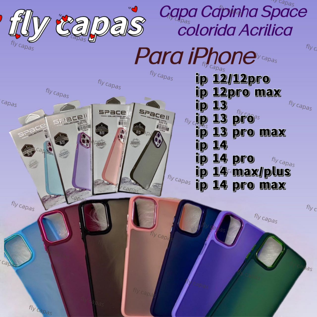 Capa Capinha Space Acrilica Colorida Fosca Para iP 14,ip 14pro,ip 14max/plus,ip 14 pro max ...