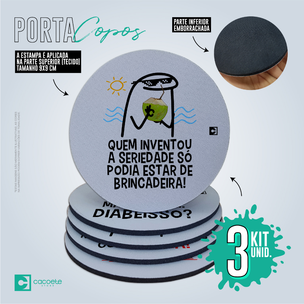 KIT 3 unid. Porta Copo Geek Flork Descanso para Copo, Caneca, Garrafa ...