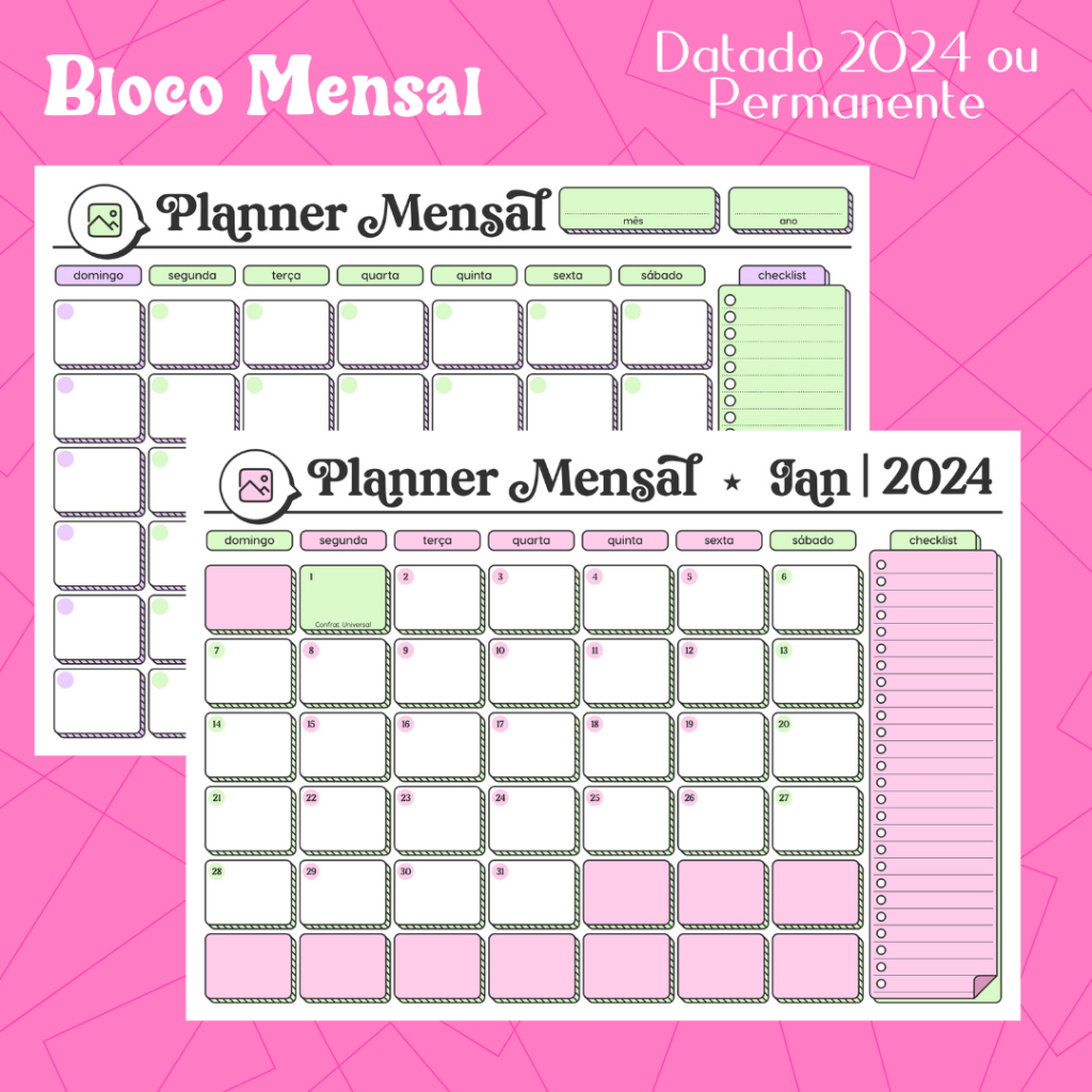 Planner mensal 2024 ou permanente (não datado) | Shopee Brasil