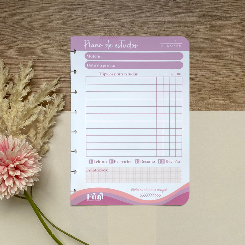 Refil planner de estudos para caderno de disco A5 (14,8 x 21 cm) | Shopee Brasil