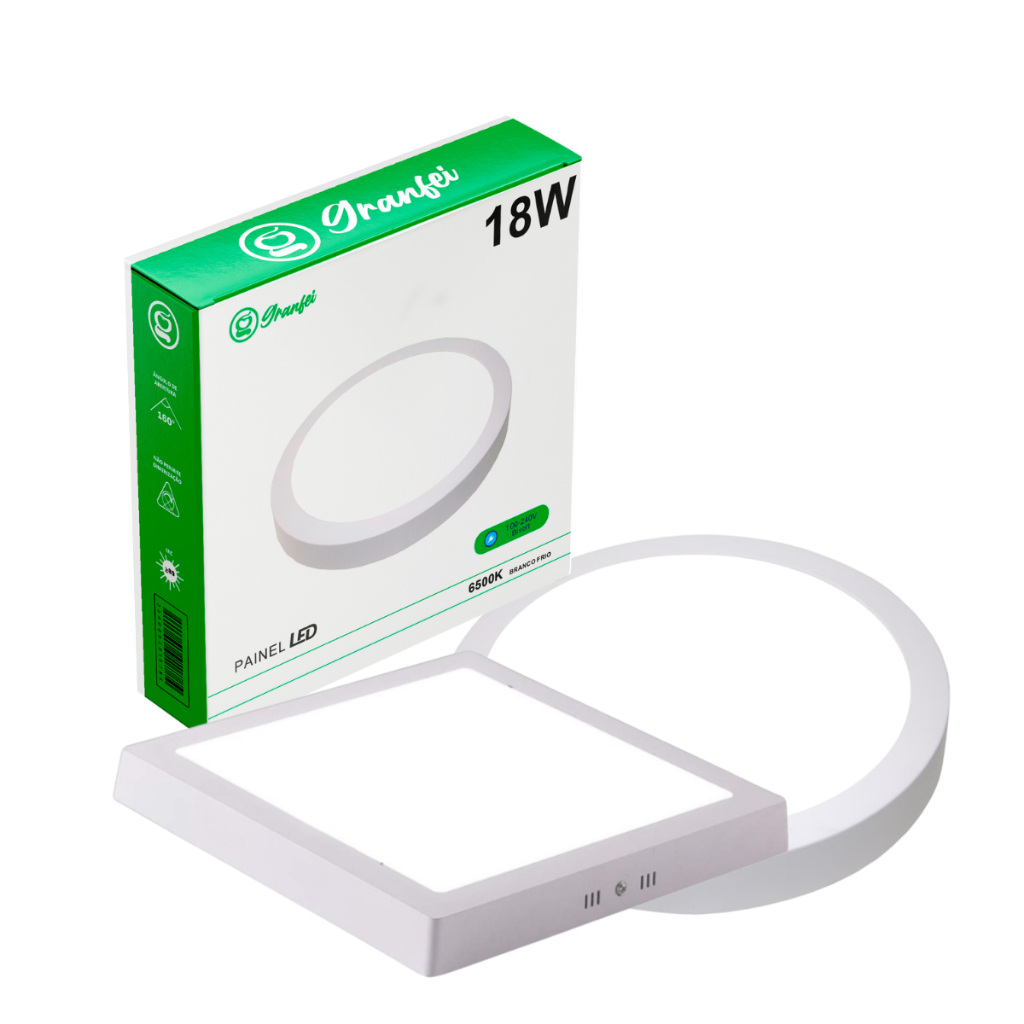 Luminária Plafon 18W Sobrepor Painel LED Quadrado Redondo Branco Frio Quente Neutro 6500K 3000K ...