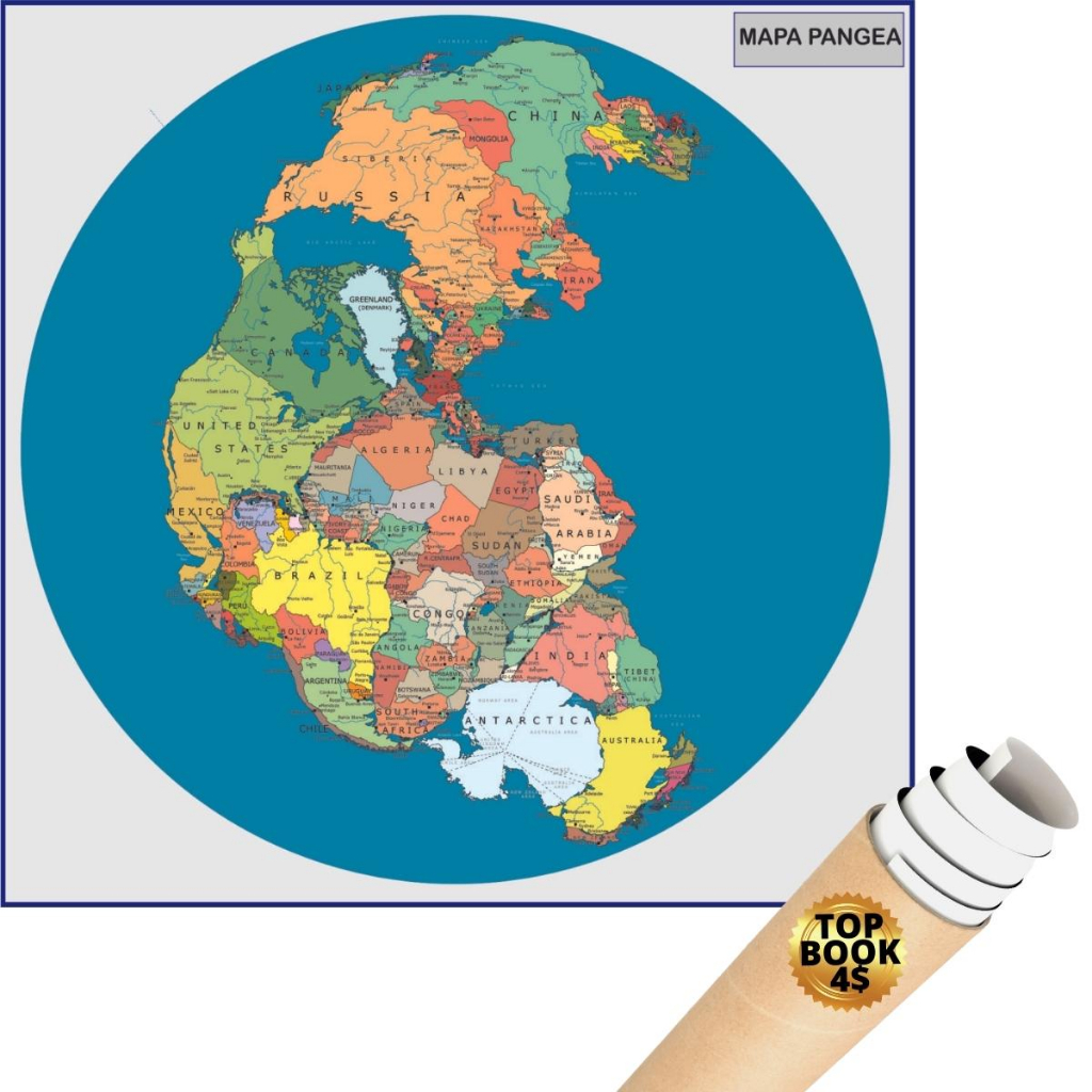 Mapa Pangea Mundi Politico Geográfico Poster Terra PLana Continente ...