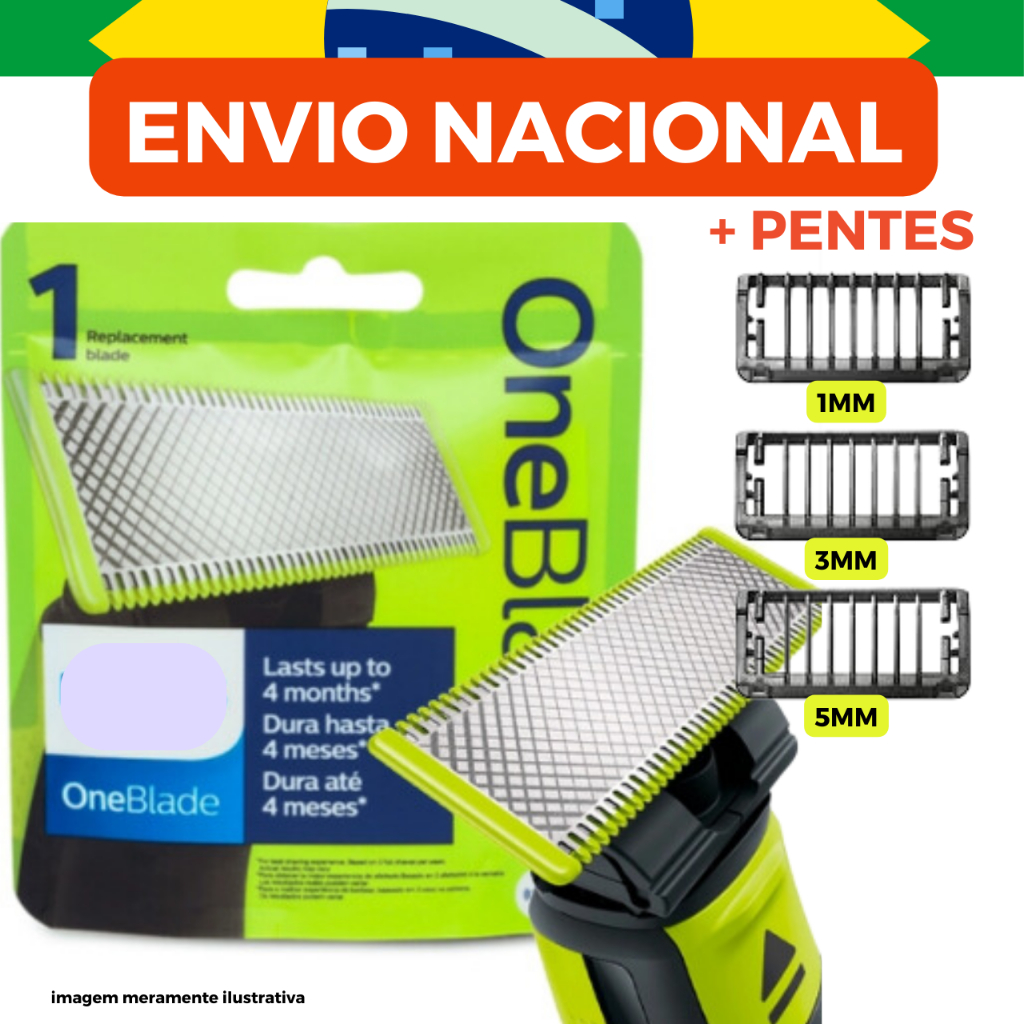 Lâminas Refil + Pente 1mm 3mm 5mm Para Barbeador Philips OneBlade e One ...