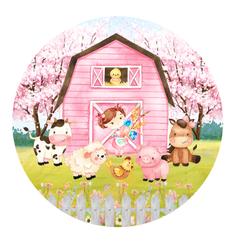 Painel de Festa Fazendinha Rosa - 1,50x1,50m Redondo em Tecido | Shopee ...