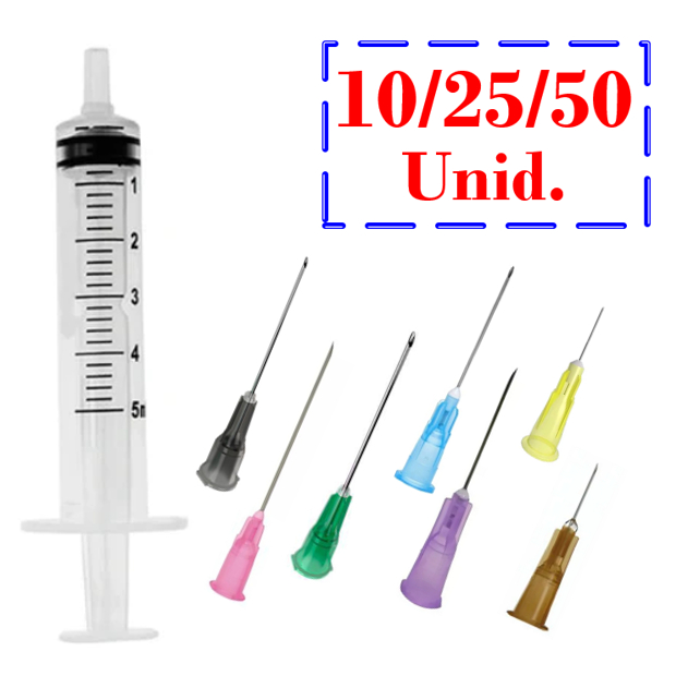 Seringa 5ml Liso + Agulh Kit com 10/25/50 Unid. Medix/Descarpack ...