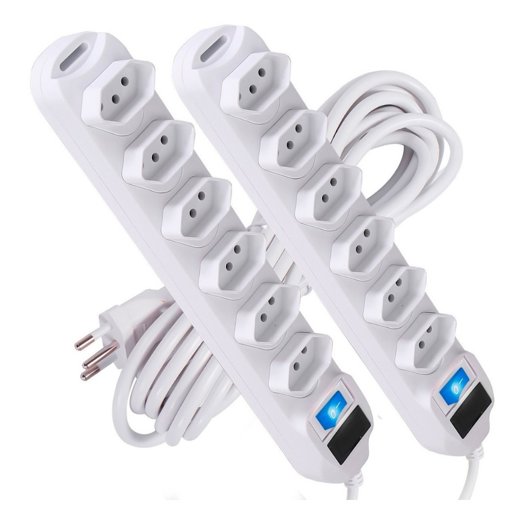 Kit 2 Filtro De Linha Universal 6 Tomadas Régua Fusível 3 metros SL7606 KNUP | Shopee Brasil