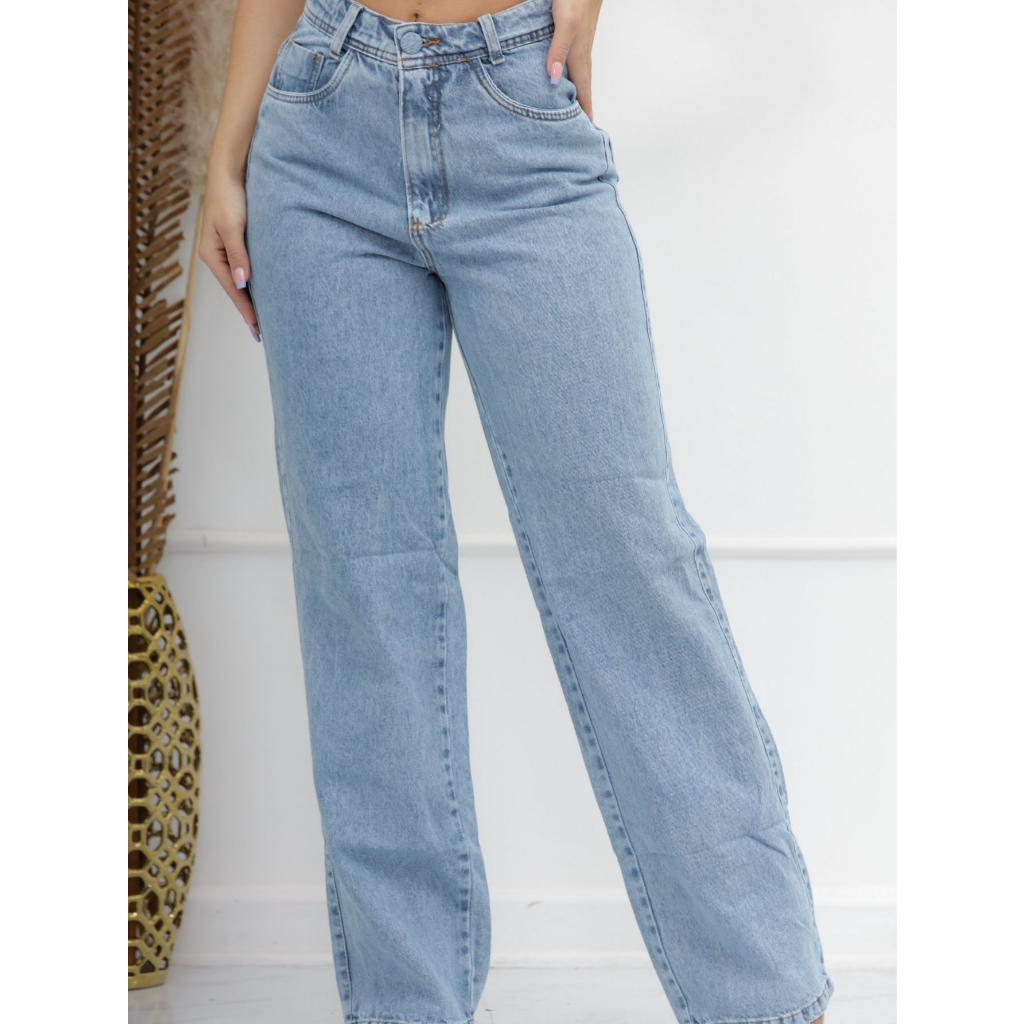 kissmelady 1307 Calça jeans feminina pantalona wide leg Sem Rasgo ...