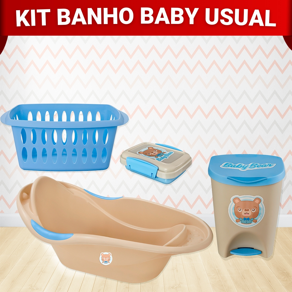 Kit Banho Infantil Completo Banheira Cesto Lixeira c/ Tampa e Pedal ...