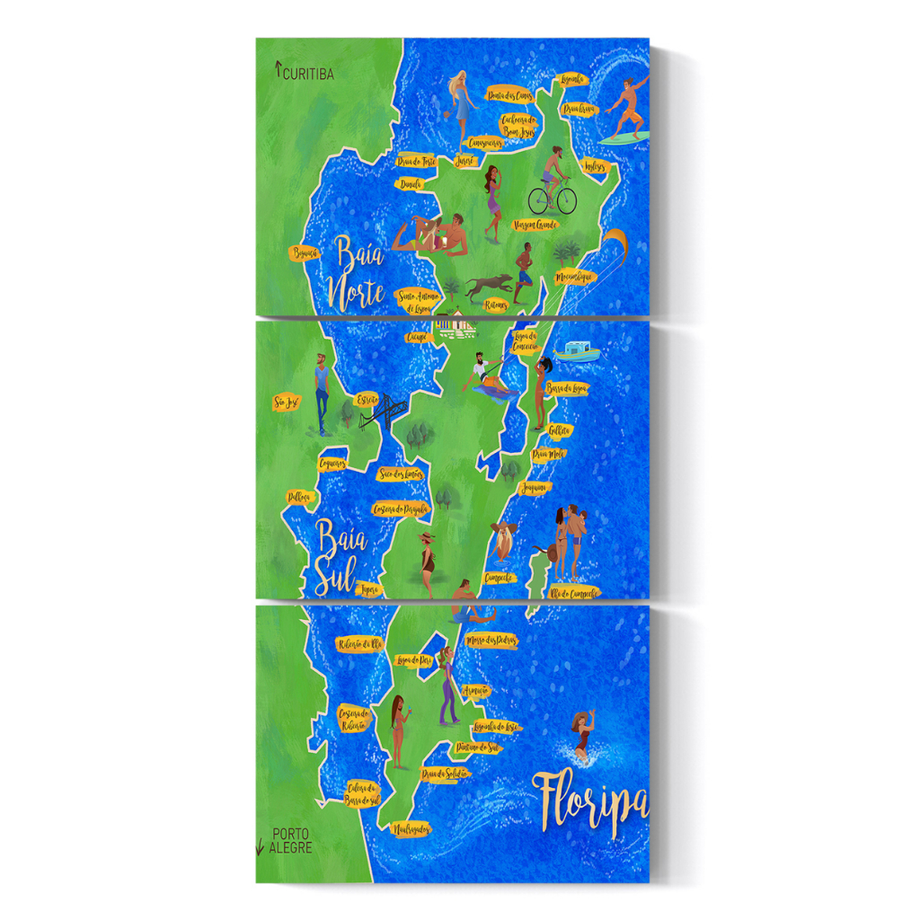 3 Quadros Decorativos Mapa da Ilha Da Magia Florianópolis 42x90 Cm ...
