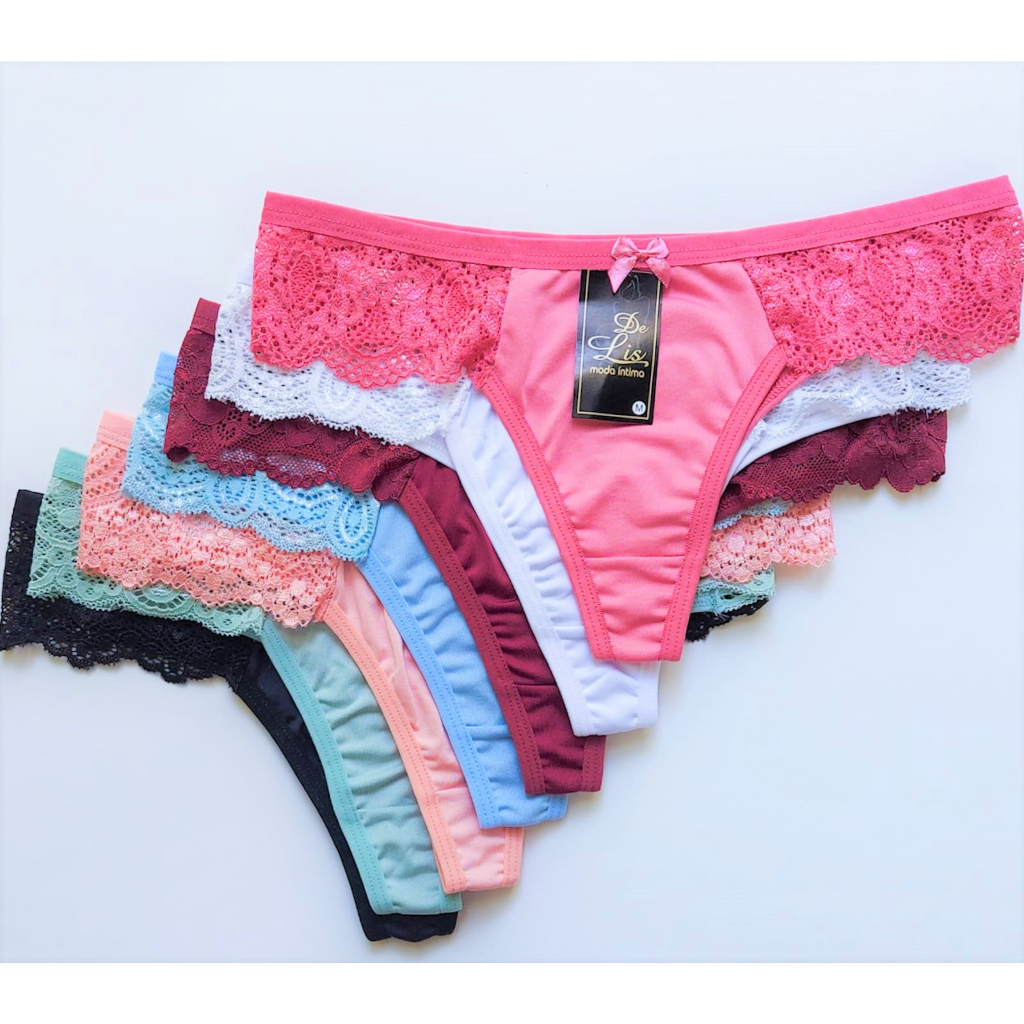 Kit 20 Calcinhas Fio Dental Lis com Renda Lateral p/ Revenda | Shopee ...