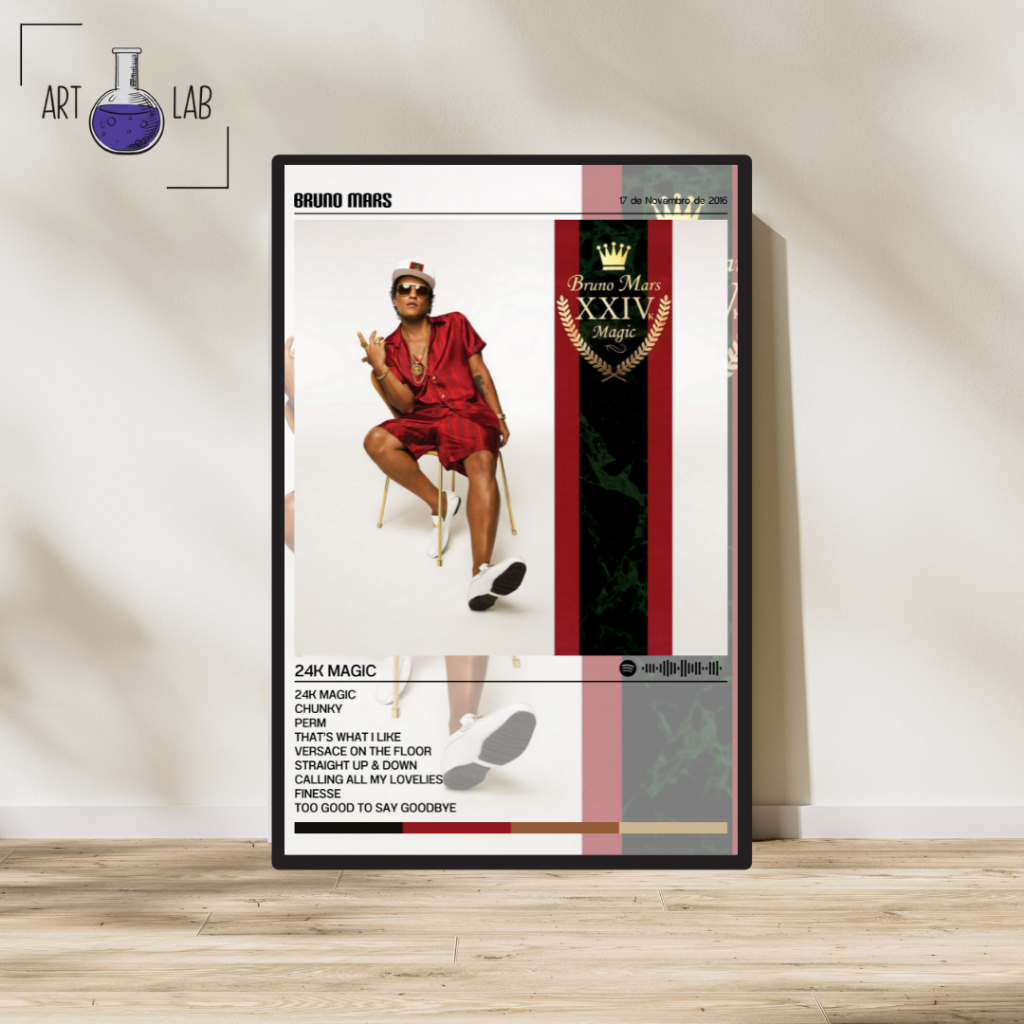 Quadro decorativo álbum Spotify Bruno Mars 24K Magic moldura e vidro ...