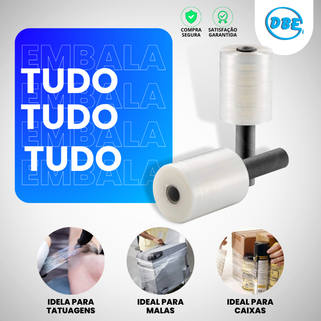 Embala Tudo Filme Strech C/ Cabo DBE® 100m Comprimento Filme Protetor ...