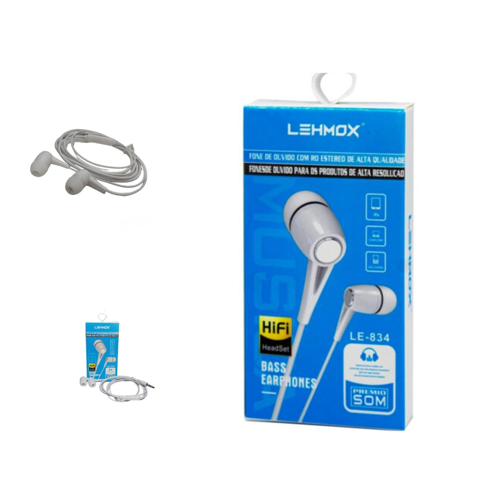 FONE DE OUVIDO COM MICROFONE LEHMOX LE-834 SOM PREMIUM ENVIO NO MESMO ...