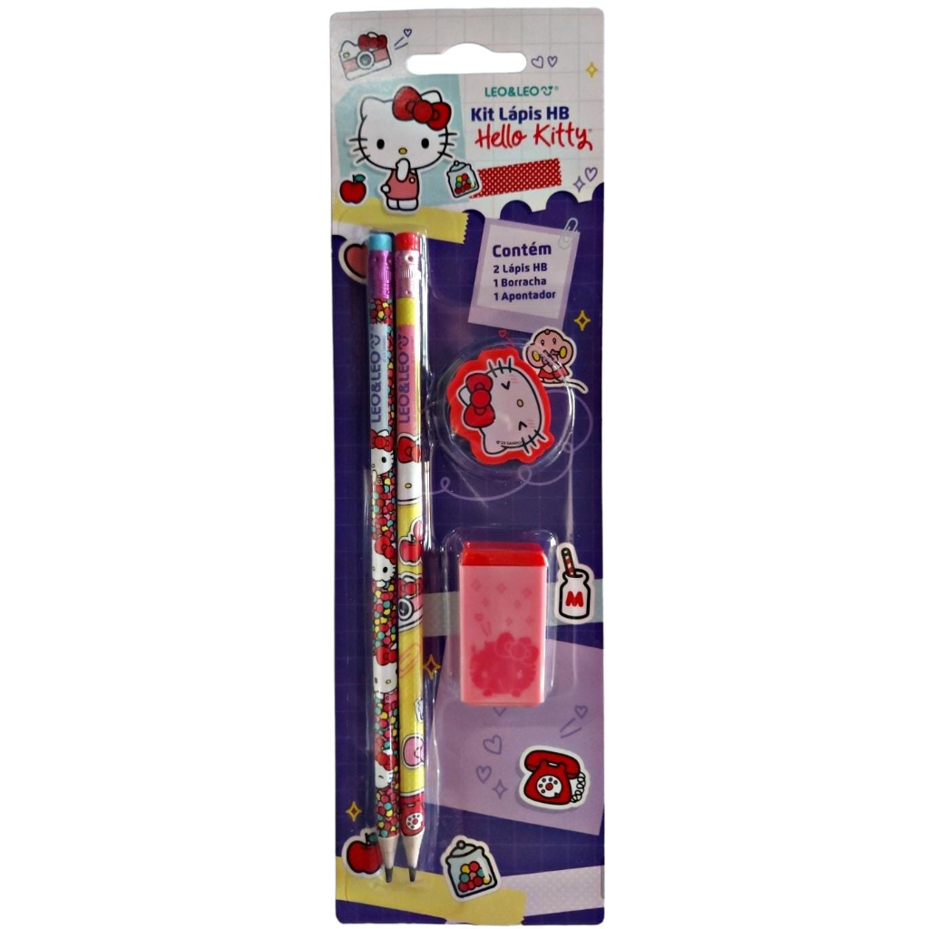 Kit Escolar Hello Kitty c/ Kit Lápis HB / Lápis de cor / Mini Caneta ...