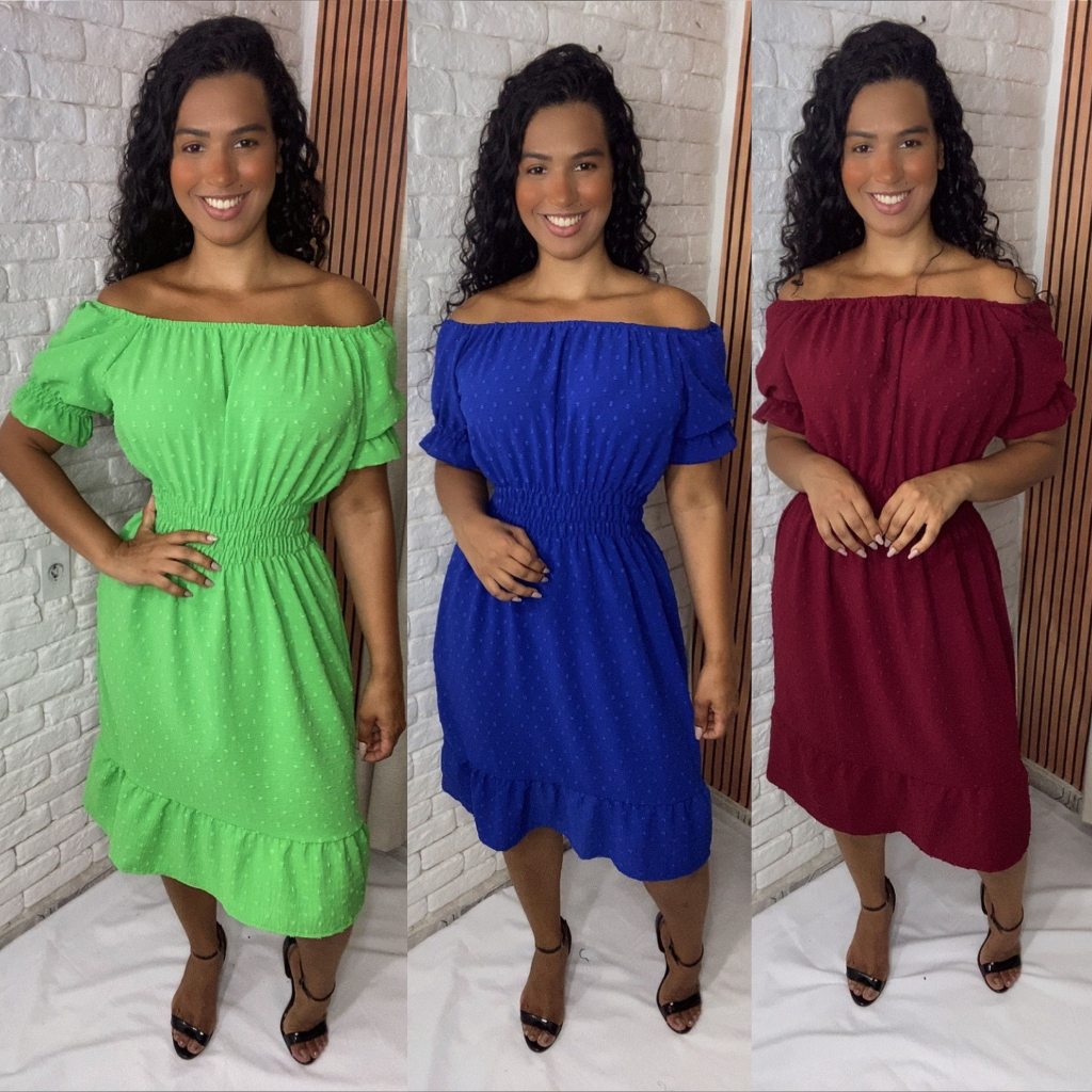 Vestido Curto Feminino ombro a ombro Tecido Duna pipoca com lastex ...