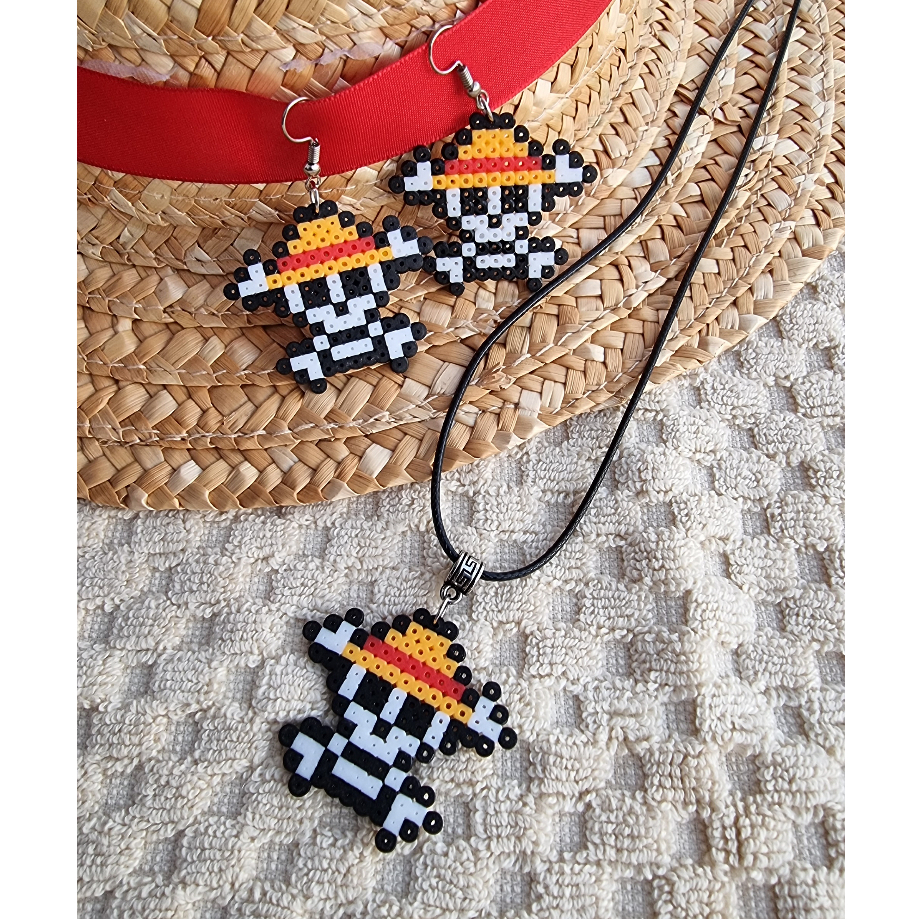 Conjunto Gargantilha e Brinco Jolly Roger - One Piece - Pixel Art ...