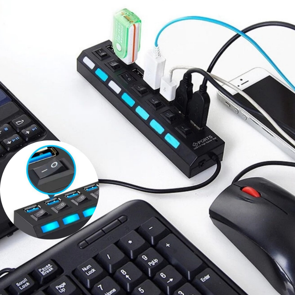 Hub Usb 2.0 Régua Usb 7 Portas Rápidas 480 Mbps HUB Pc Pen Drive Mouse ...