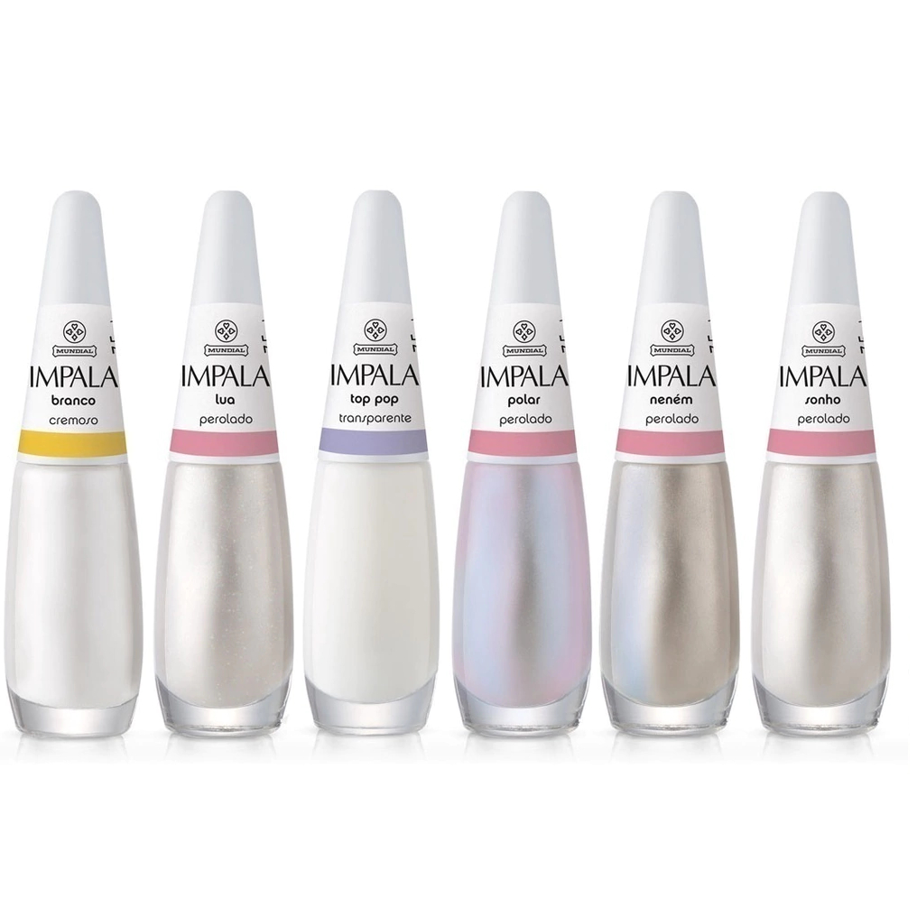 Kit 6 Esmaltes Brancos Essenciais Impala | Shopee Brasil Kit 6 Esmaltes Brancos Essenciais Impala | Shopee Brasil