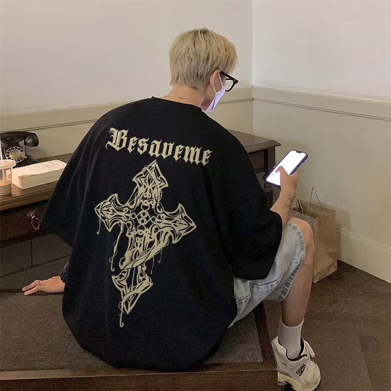 Camiseta Style Cruz Blusão Skatista Larga Manga Gola Redonda | Shopee ...