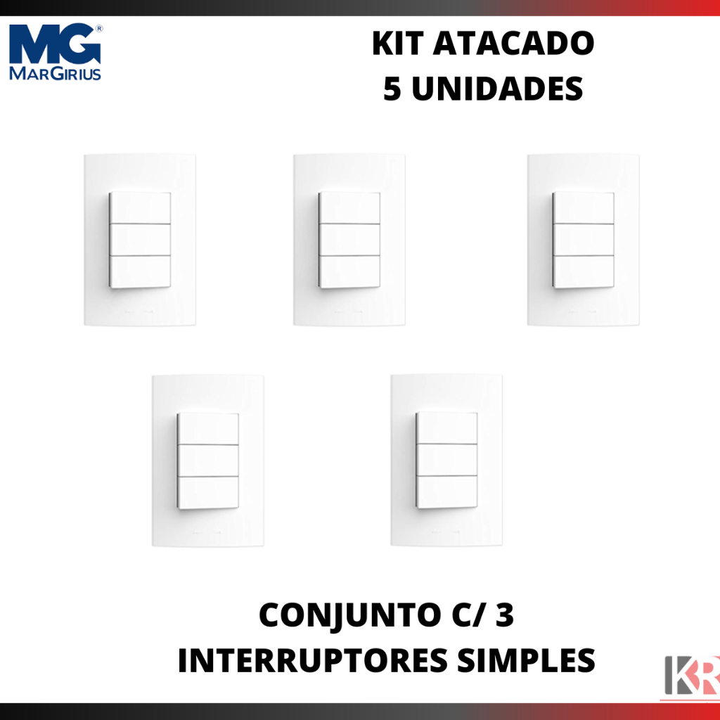 KIT ATACADO 5 placa com 3 interruptores simples cada - inova pro ...