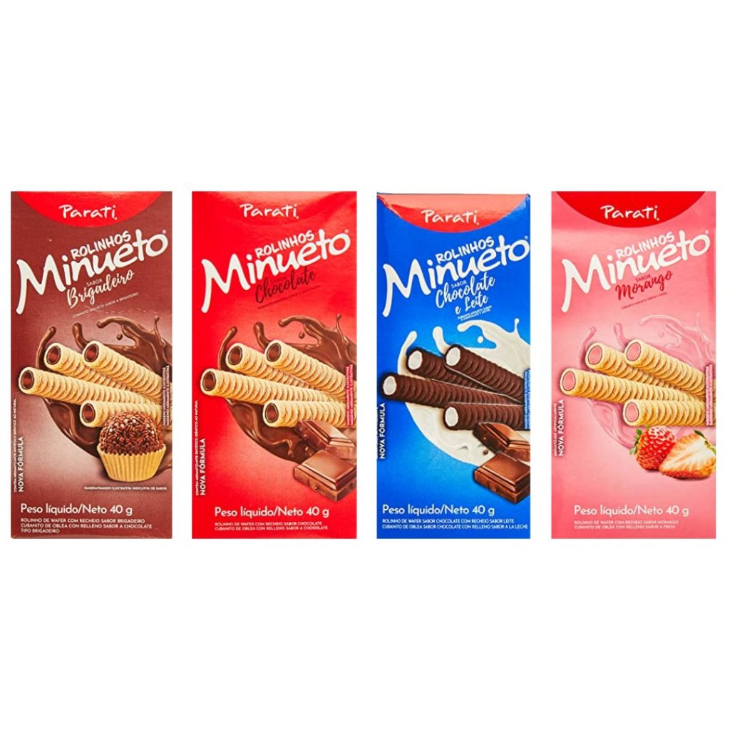 Kit com 4 Rolinhos Minueto sabores Brigadeiro, Chocolate, Chocolate e ...
