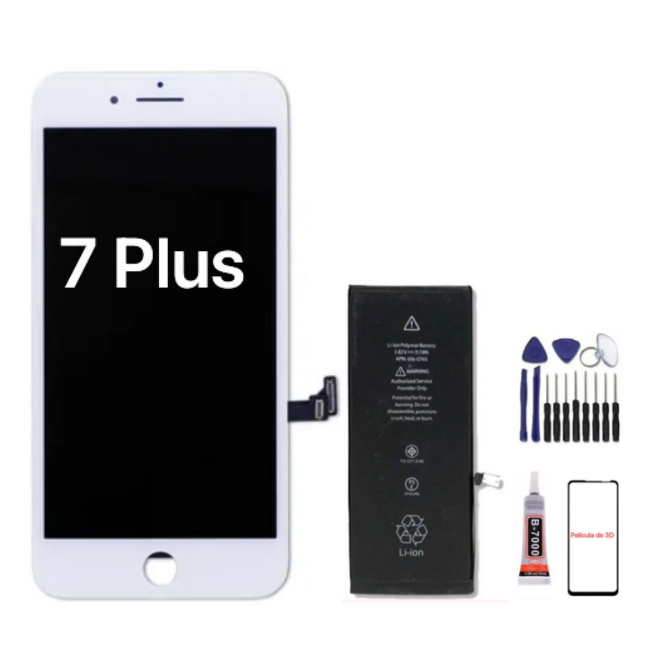 Tela Display Touch Frontal LCD iPhone 7Plus / 7 Plus + Bateria + Pelicula + Cola 15ml + Chaves ...