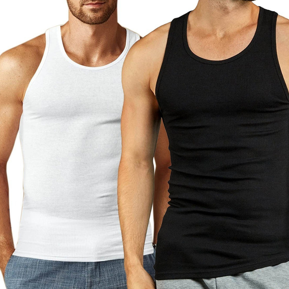 Kit 3 Regatas Masculina Canelada Americana Branca Preta Cinza Mescla ...