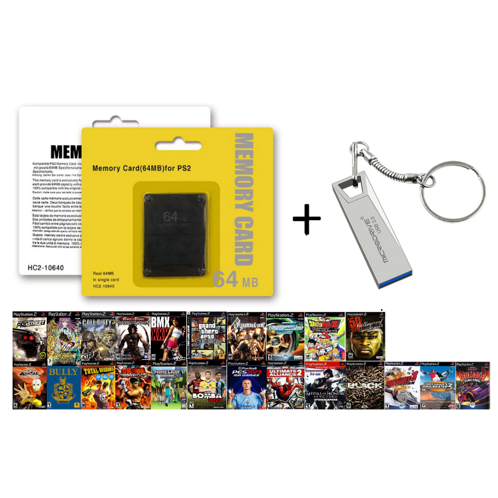 Kit OPL Memory Card Ps2 + Pen Drive 64gb com jogos | Shopee Brasil