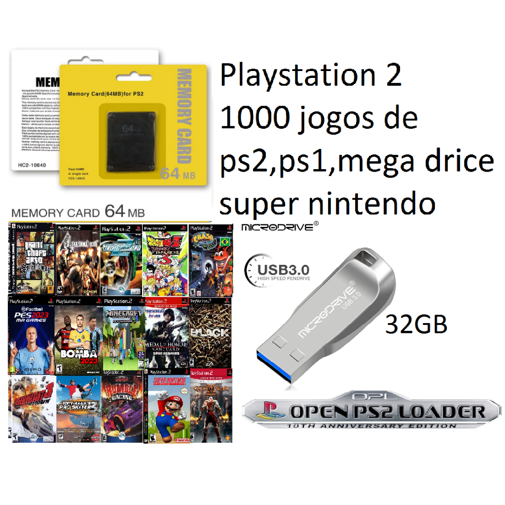 Kit OPL Memory Card Ps2 + Pen Drive 32gb com jogos | Shopee Brasil