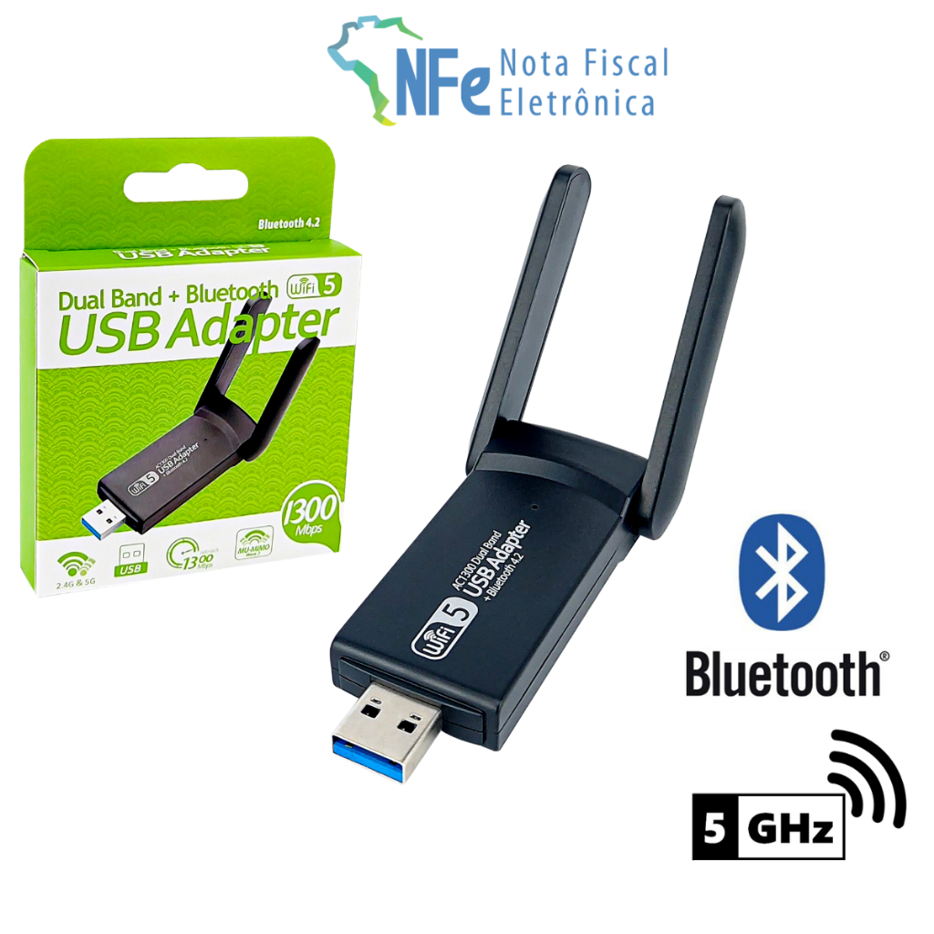 Adaptador Wifi Usb 3.0 5ghz 1300mbps Bluetooth 4.2 Receptor Dual Band 2.4G 5G Placa Wireless Ac ...