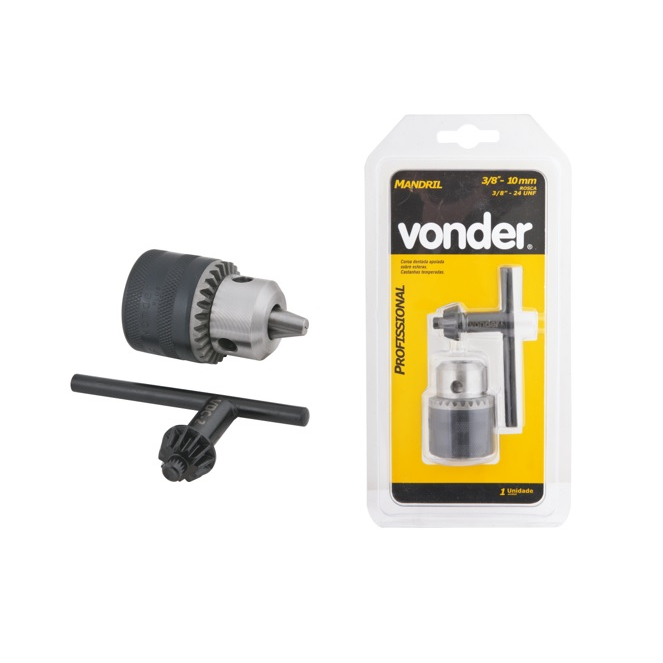 Mandril com chave, 1,5 mm - 10,0 mm, rosca 3/8" x 24 fios, profissional - Vonder | Shopee Brasil