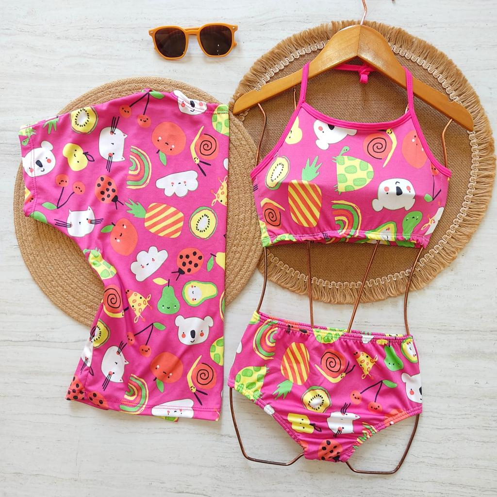 Biquini Com Kimono Moda Saida de Praia Infantil Menina Mini Diva ...