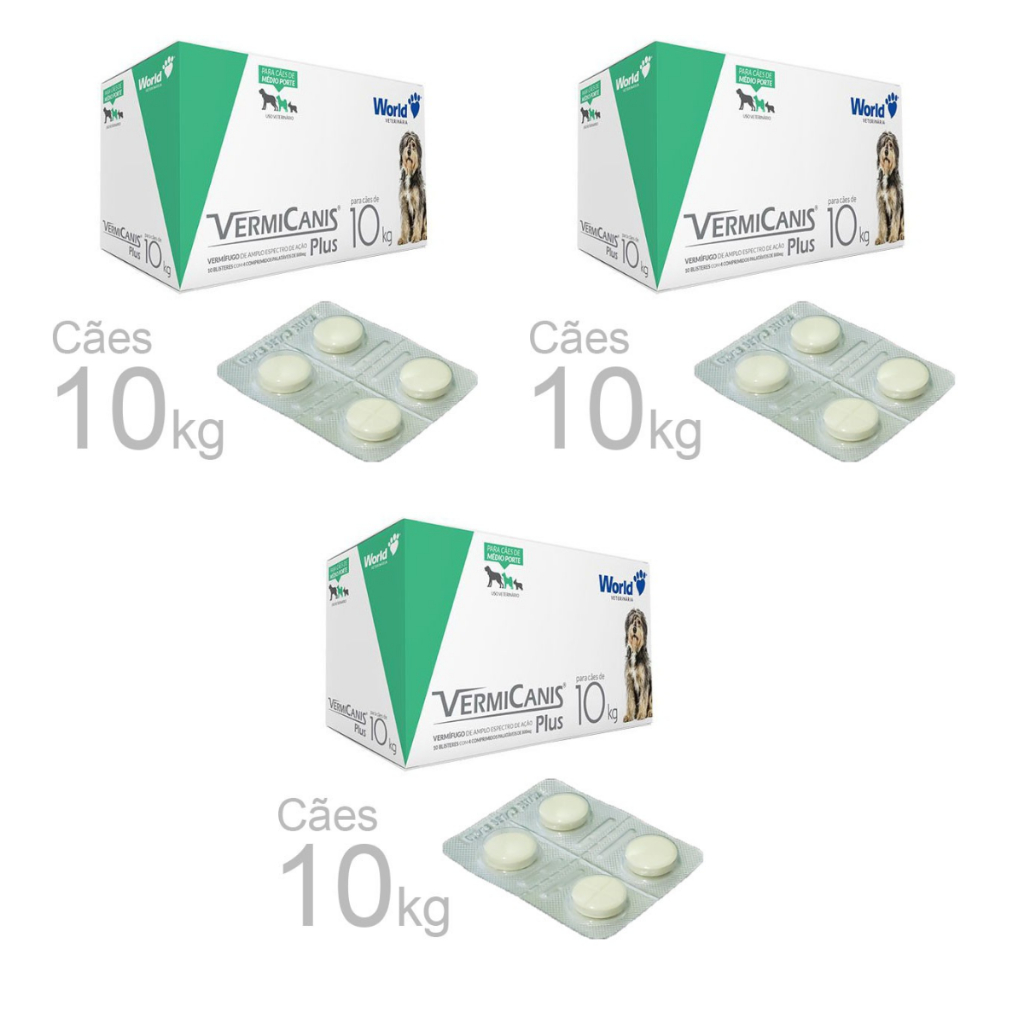 Vermifugo Vermicanis Plus 800mg Cães 10k, 3 Blister C/4 Comprimidos ...
