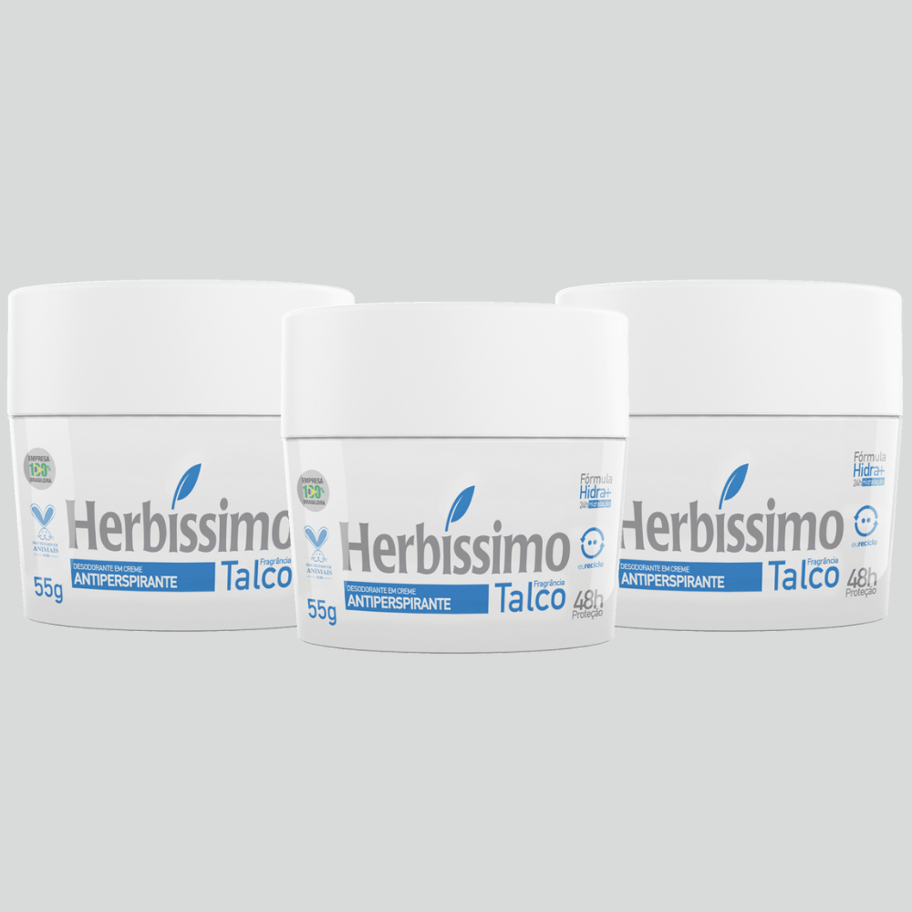 Kit C/ 3 Creme Desodorante Antitranspirante Herbíssimo Talco- 55g ...