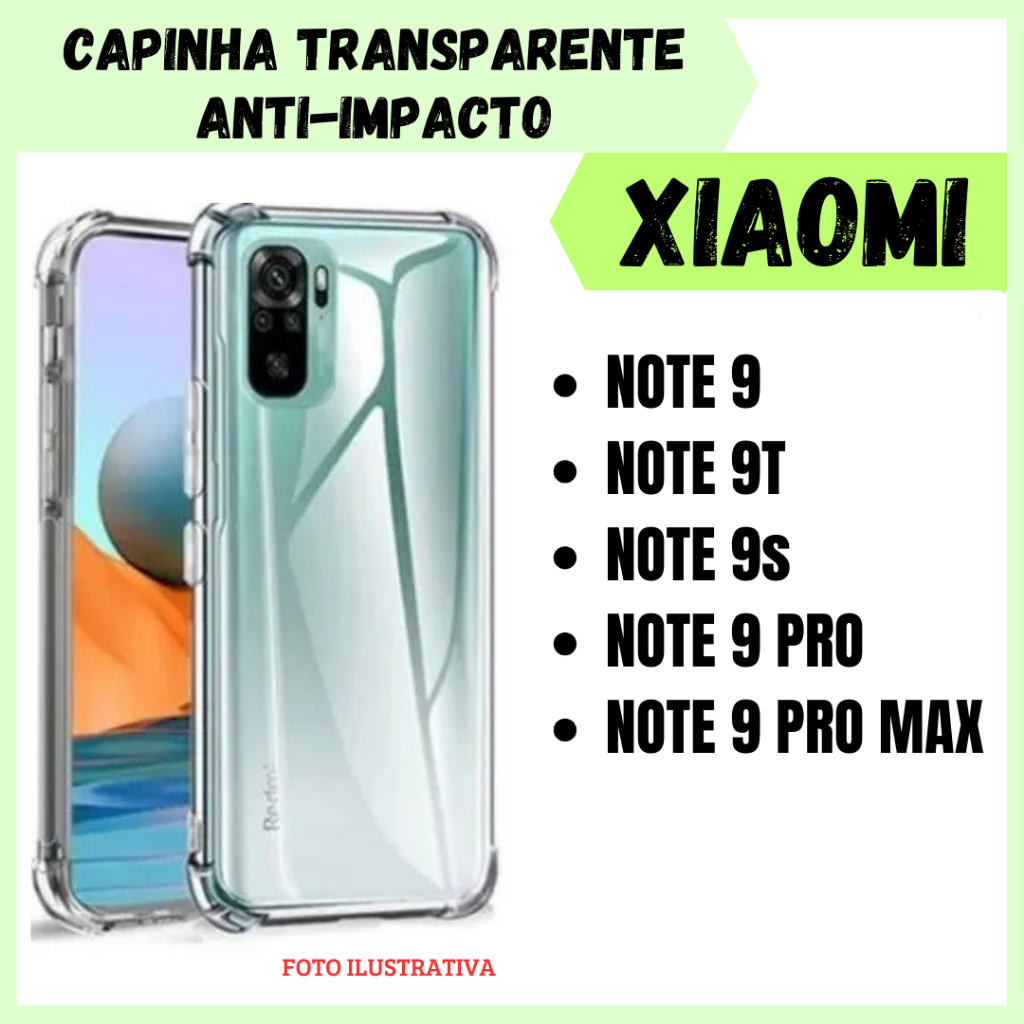 Capa Transparente Anti Impacto Xiaomi Redmi Note 9T / Note 9 / Note 9s / Note 9 Pro / Note 9 Pro ...