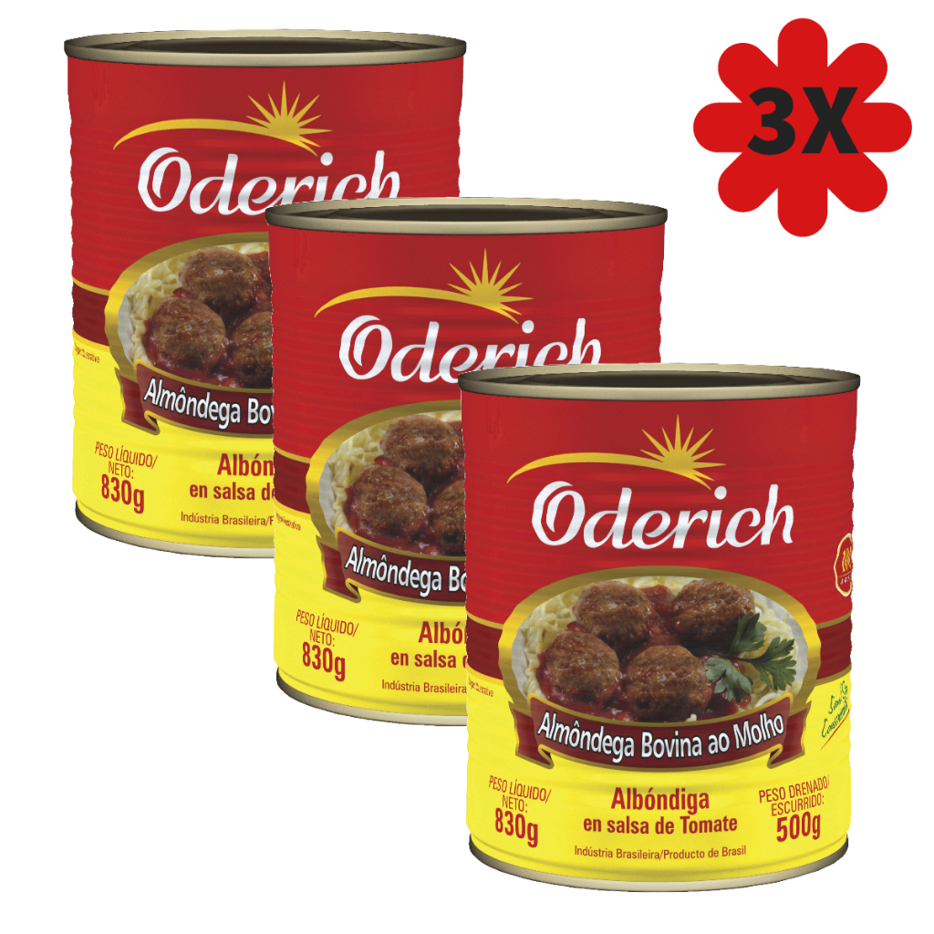 Kit 3 Almondegas ao Molho 820g Lata Oderich | Shopee Brasil