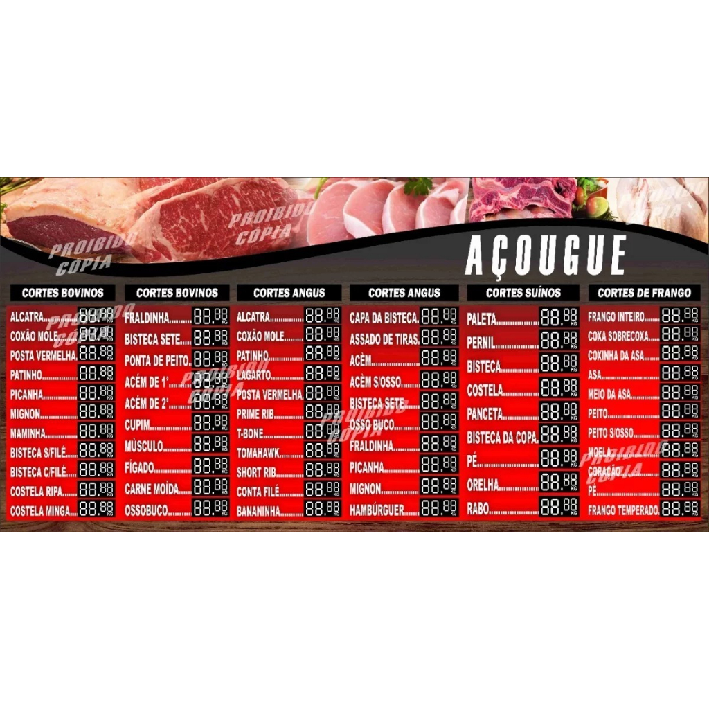 Tabela De Preço Açougue 2mt X 1mt SUPER OFERTA!!!! Editamos modelo ao ...