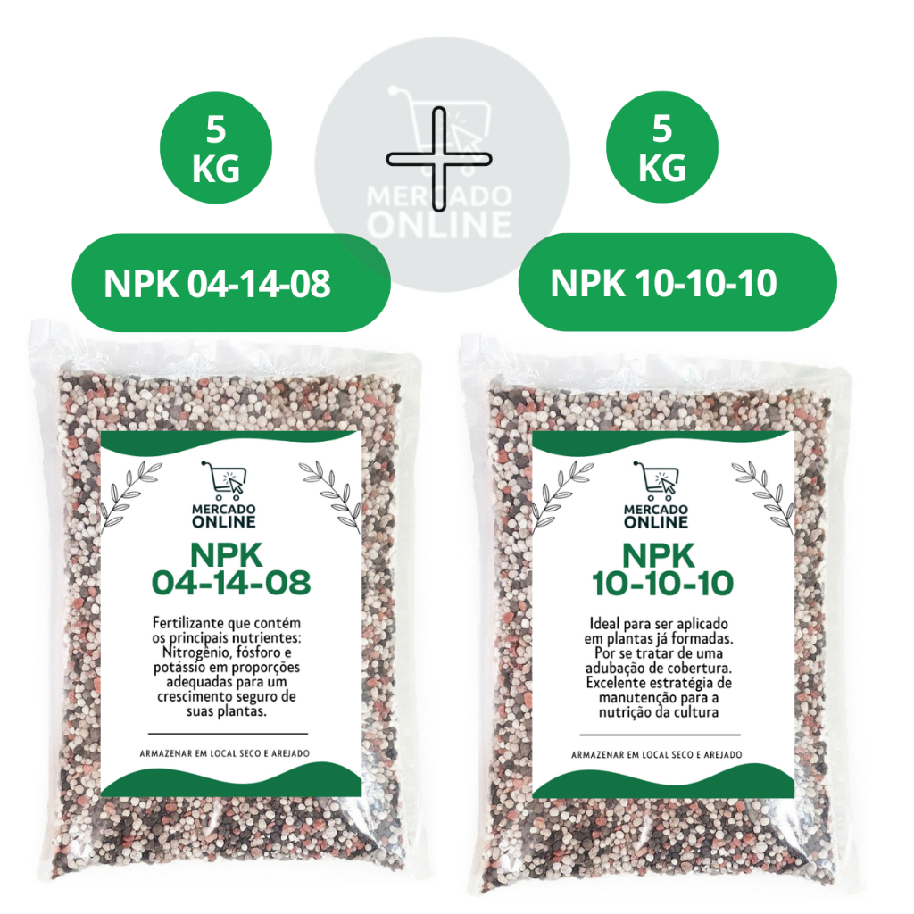 KIT NPK 10-10-10 e NPK 04-14-08 - Total 10Kg com 5 KG de cada adubo ...
