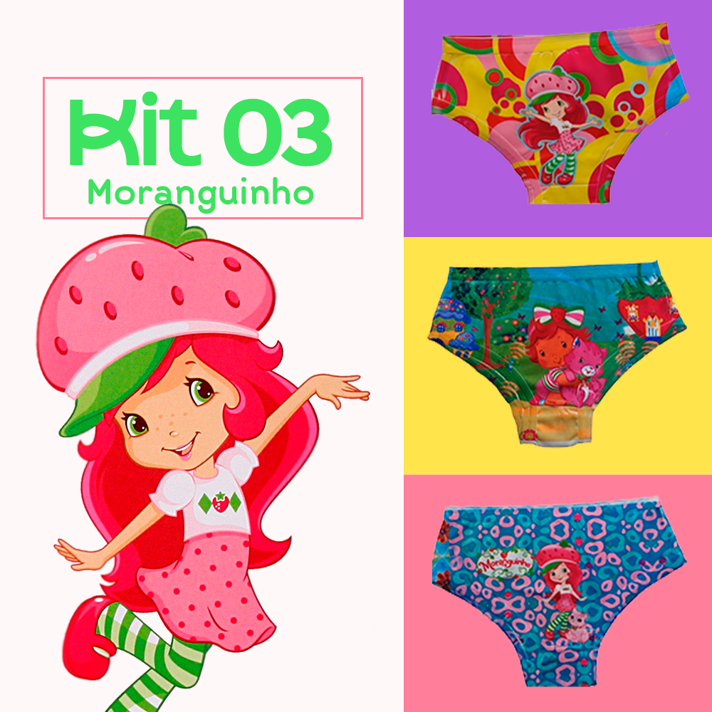 Kit 3 Calcinhas Infantil Sublimada Calcinha Moranguinho Microfibra ...