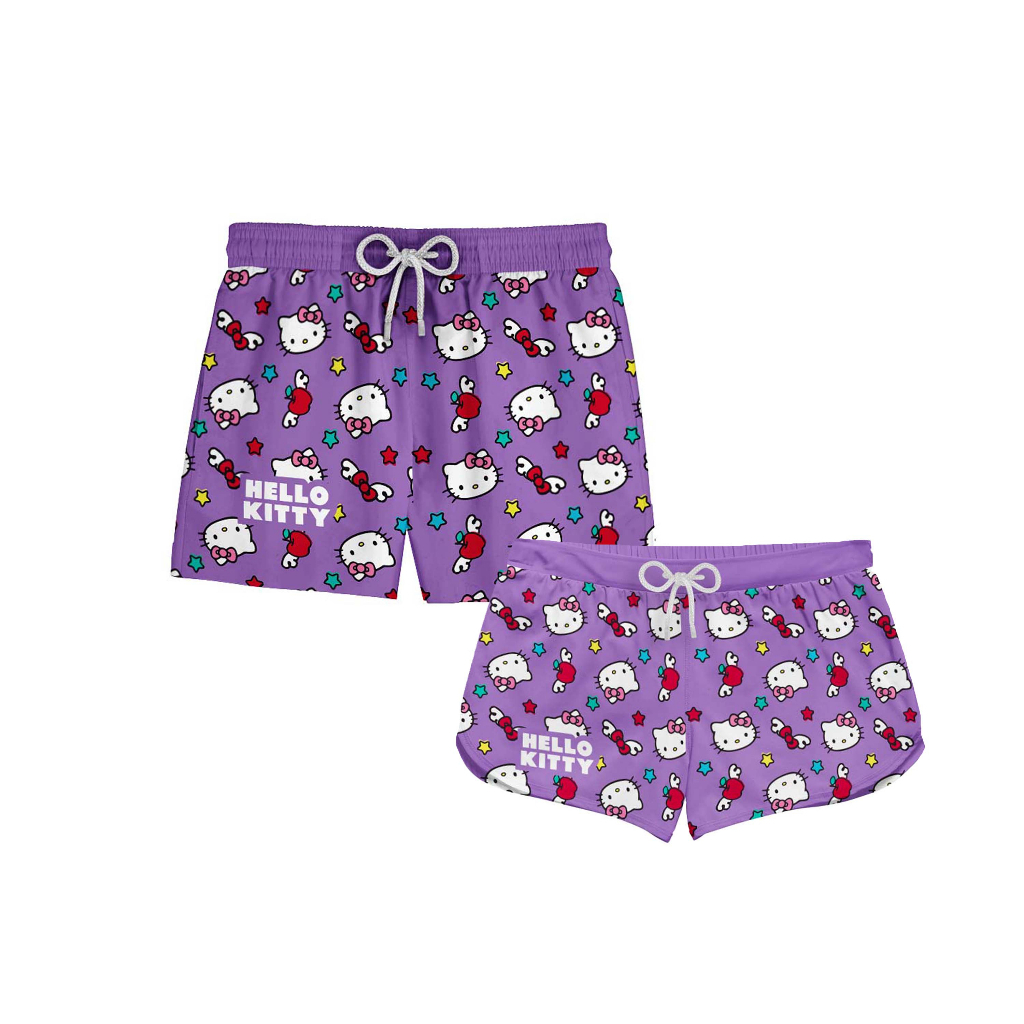 Kit Casal Short Hello Kitty Draw Roxo REF 511 - Corre Que Ta Baratinho