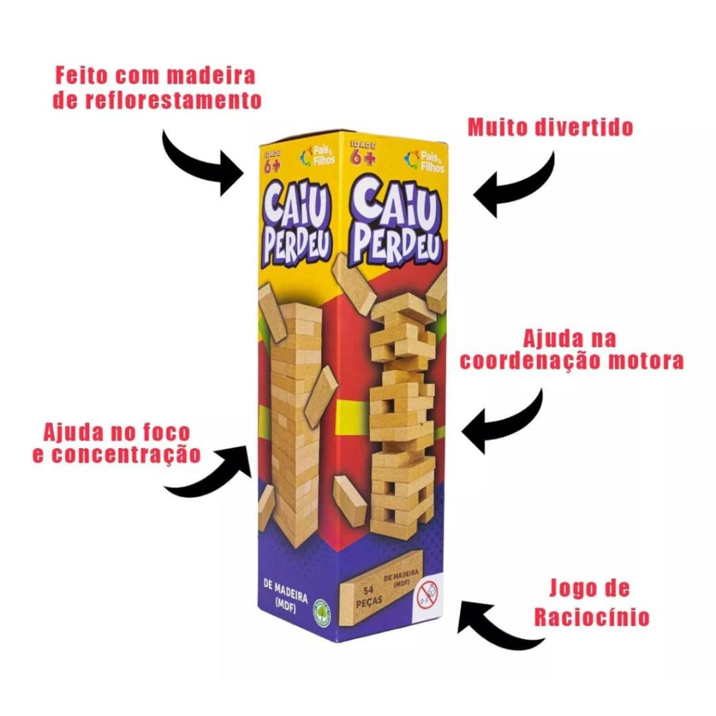 Jogo Caiu Perdeu Pais & Filhos de Madeira Jogo da Torre de Madeira 54 ... Jogo Caiu Perdeu Pais & Filhos de Madeira Jogo da Torre de Madeira 54 ...