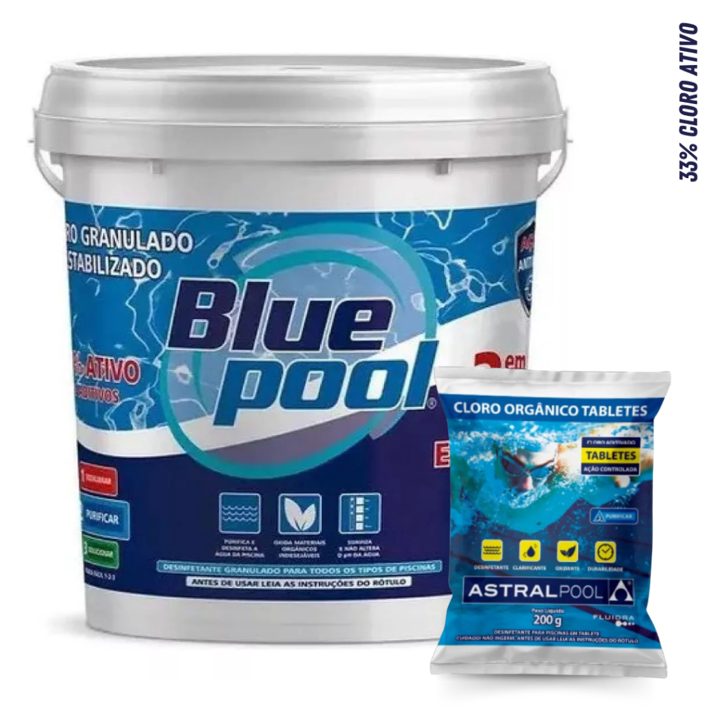 Cloro para Piscina Bluepool Balde 10Kg By Fluidra 3 em 1 + 01 Tablete ...